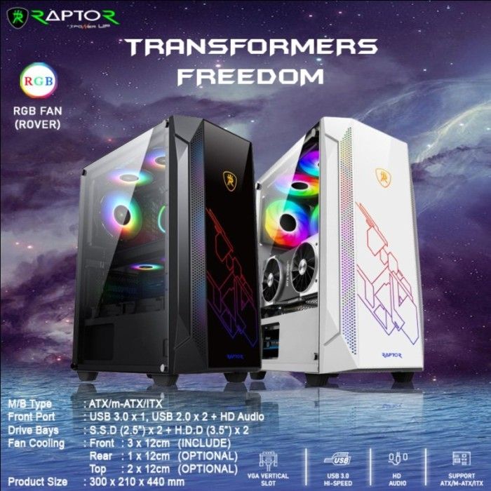 Casing PC Raptor Transformer FREEDOM Mid Tower ATX With 3 Fan GAMING ...