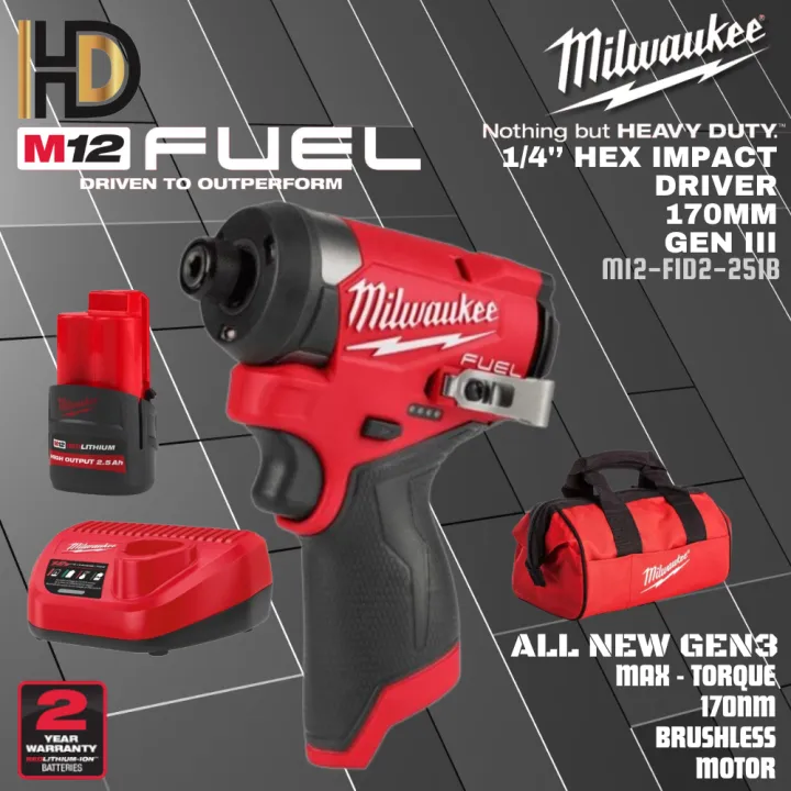 Milwaukee M12 FID2 Fuel 1/4" Hex Impact Driver 170NM / Gen3 Impact ...