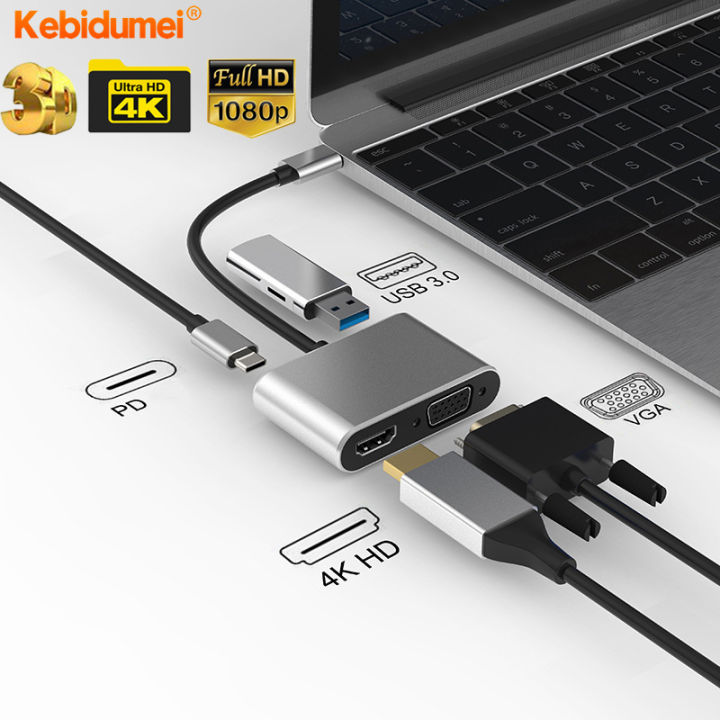 Kebidumei 4 in 1 4K Type C to HDMI-compatible Hub VGA Docking Station ...