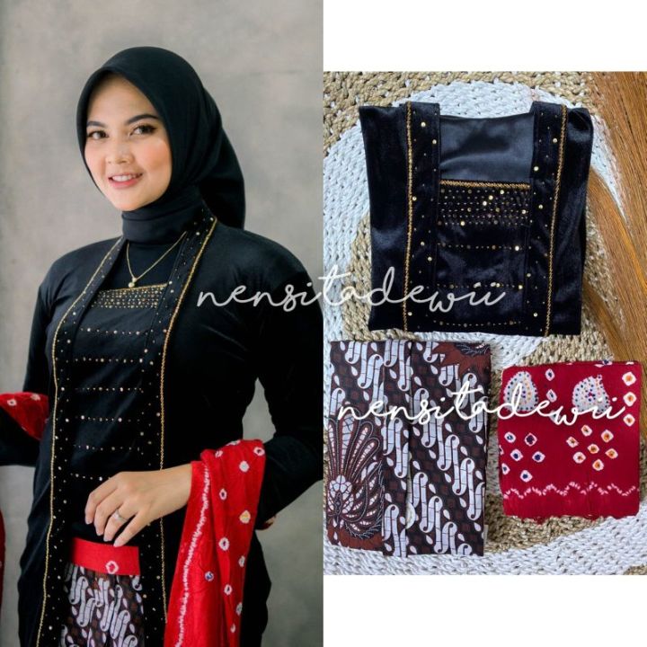 [1 Set, LHT03] Kebaya Payet, Jarik Instan + Selendang Jumputan / Model ...