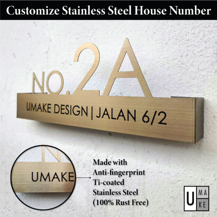 UMAKE Gold House Number Plate Stainless Steel Customized House Sign ...