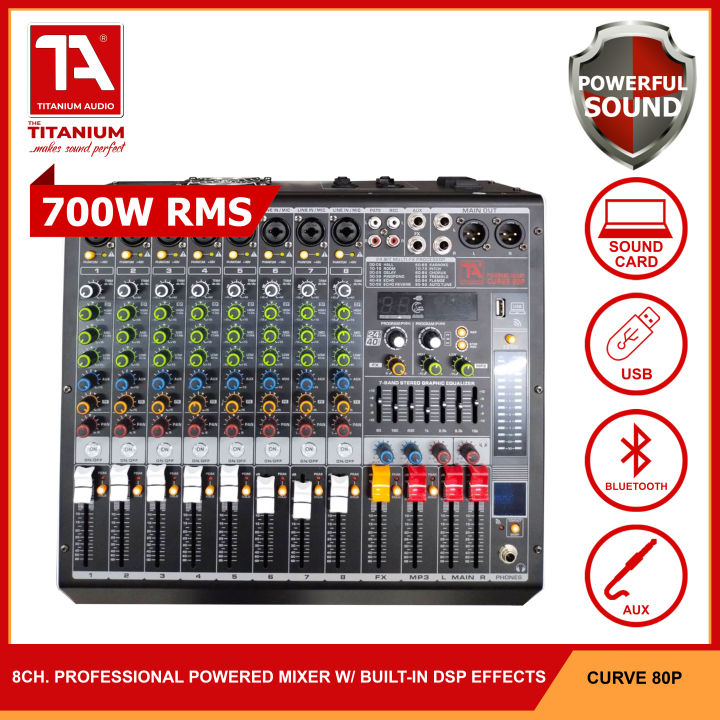 Titanium Audio Powered Mixer Curve 80P / USB, Aux, Bluetooth, Input ...