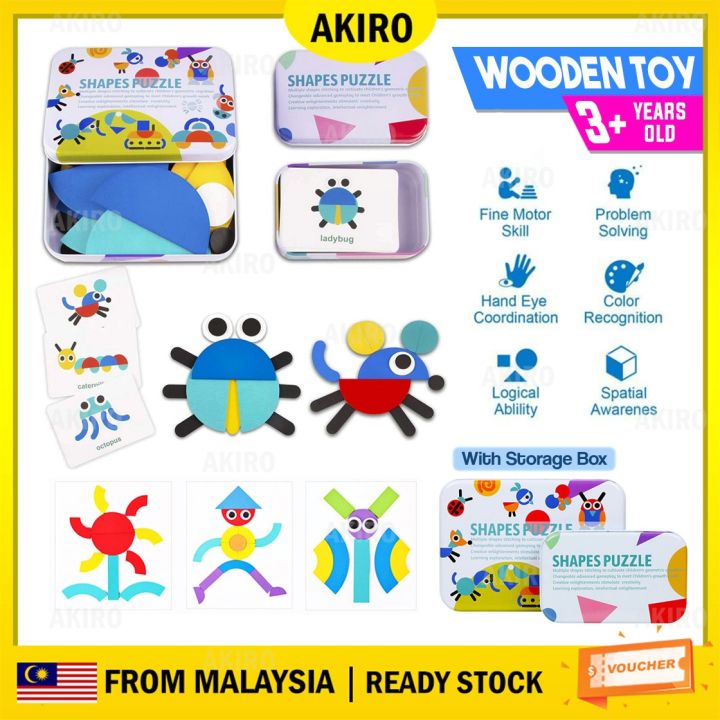 AKIRO Malaysia Wooden Pattern Blocks Tangram Shape Puzzles Colour ...