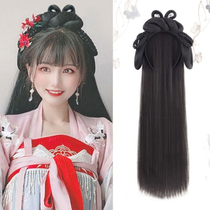 Long Hanfu Wig Headband Synthetic Vintage Headwear Chinese Ancient Wig ...