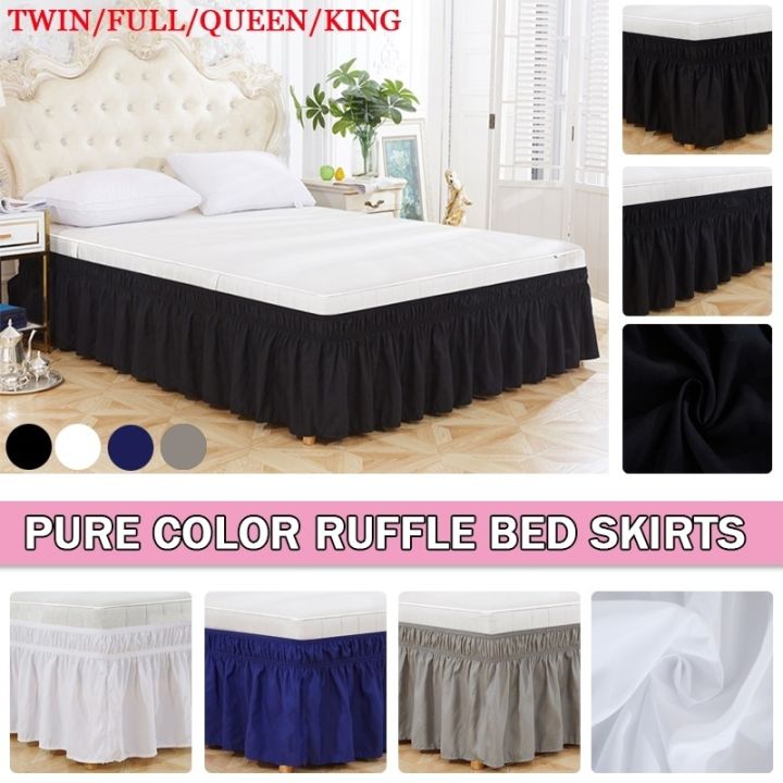Solid Color Elastic Pleated Bed Apron Removable Bed Skirt Ruffle ...