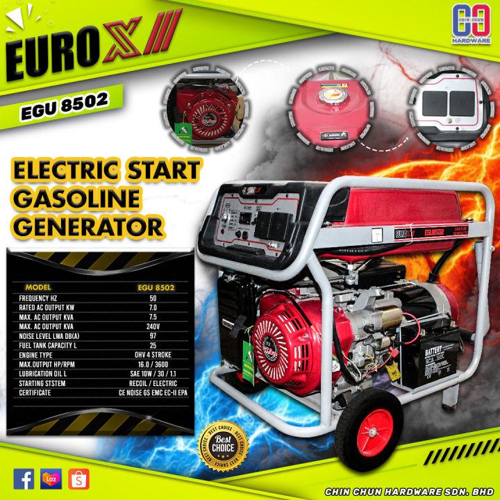 Eurox EGU8502 7500Watt 4-Stroke Gasoline Generator - Electric Start Gasoline Generator | Lazada