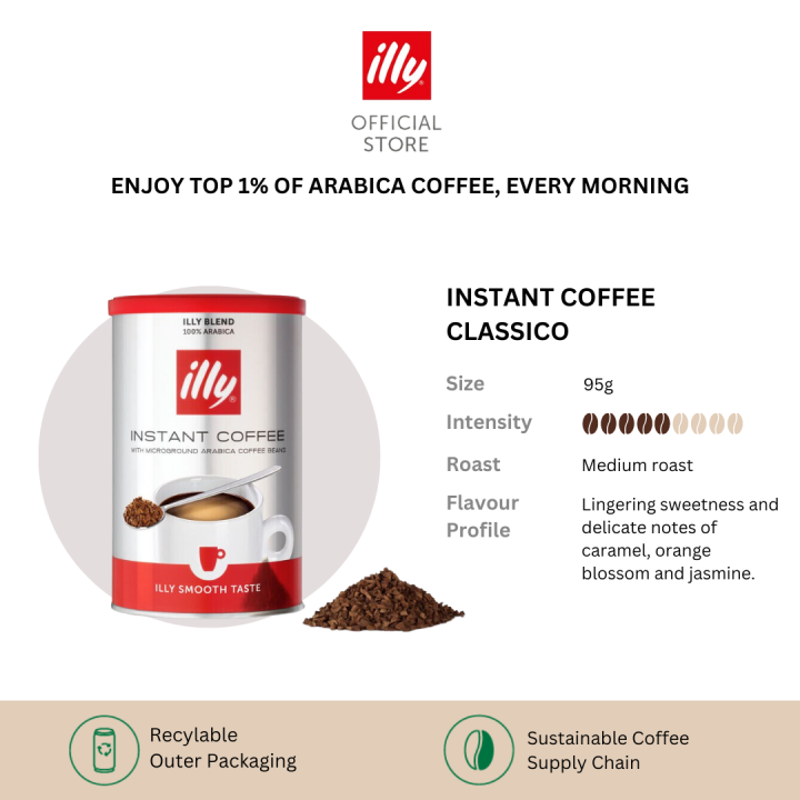 illy Instant Coffee (95g) Arabica Classic & Bold Roast with No Sugar or Creamer - Classico ...