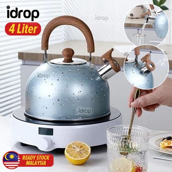 [Casa] [ 4L ] Whistling Kettle Non-Magnetic Stainless Steel with Wood ...
