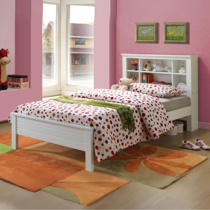 LOFT Design YURI Solid Wood Super Single Storage Bed Frame-White | Lazada