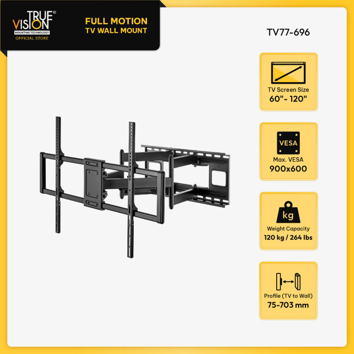 True Vision Extra Large Full Motion TV Wall Mount 60" - 120" TV77-696 ...