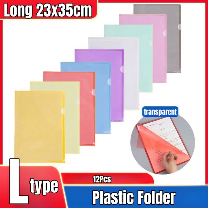 12Pcs L-Type Plastic Folder Long Clear Document Folders Colored Long ...