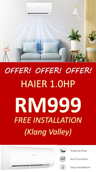 (FREE Installation Klang Valley) 1HP Haier R32 Non-Inverter | Lazada