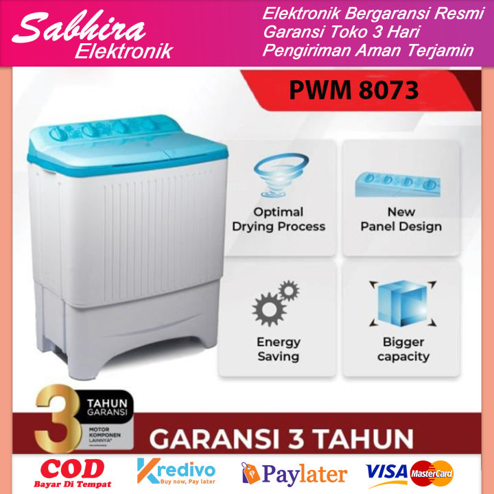 Mesin cuci dua tabung polytron giant series hijan 8kg pwm 8073 ...