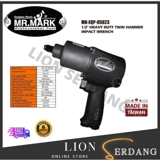Mr.Mark 1/2" Twin Hammer Pneumatic Air Impact Wrench - Made In Taiwan | Lazada