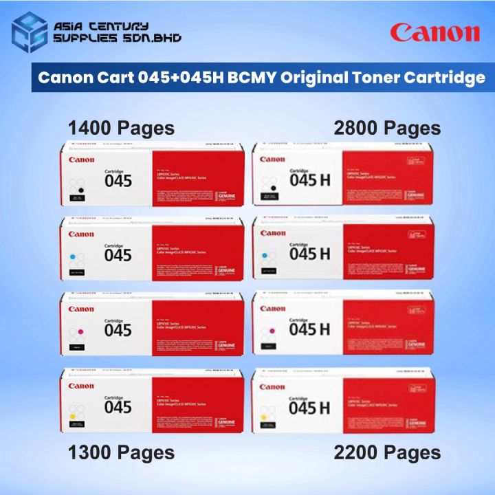 Canon Cart 045 / 045H Black / Cyan / Magenta / Yellow High Capacity Original Color Toner Ink ...