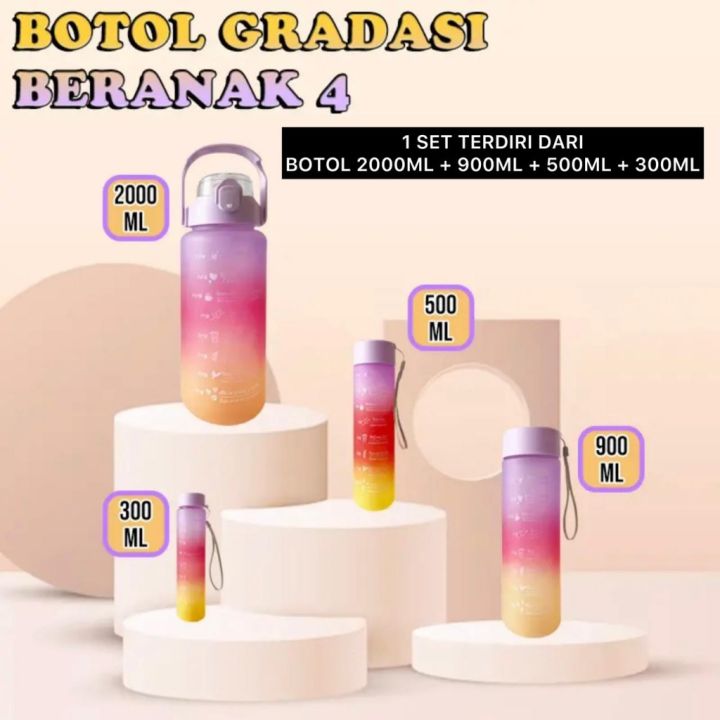 Botol Minum Viral 4in1 Beranak 4 Botol Gradasi Warna Ukuran 2000ml+900ml+500ml+300ml Free ...
