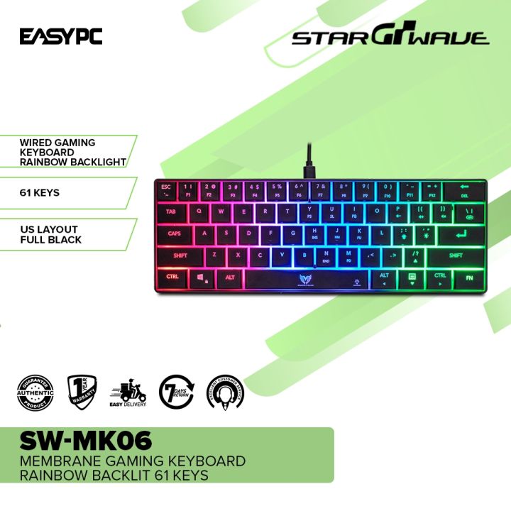 EasyPC | STARWAVE SW-MK06 Membrane Gaming Keyboard|Rainbow Backlit|61 ...