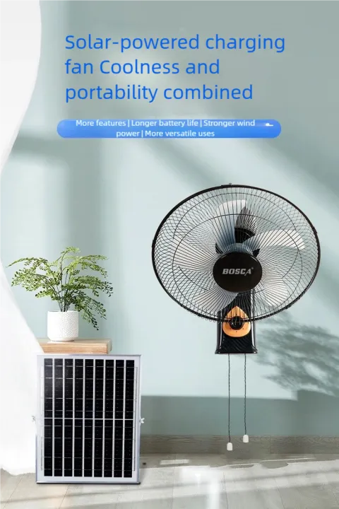 BOSCA 1 Year Warranty 16" 25W Solar Rechargeable Wall-Mounted Fan With ...