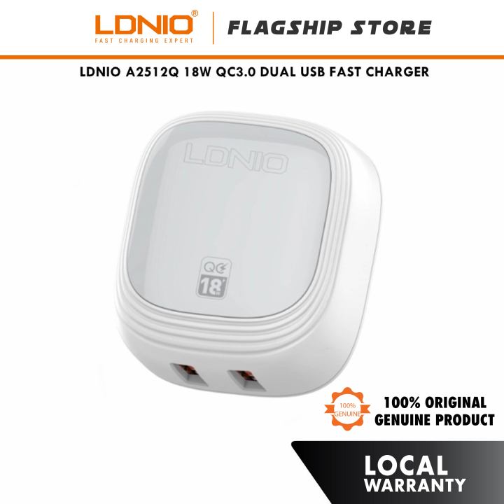 LDNIO A2512Q 18W QC3.0 Dual USB Fast Charge Adapter | Lazada