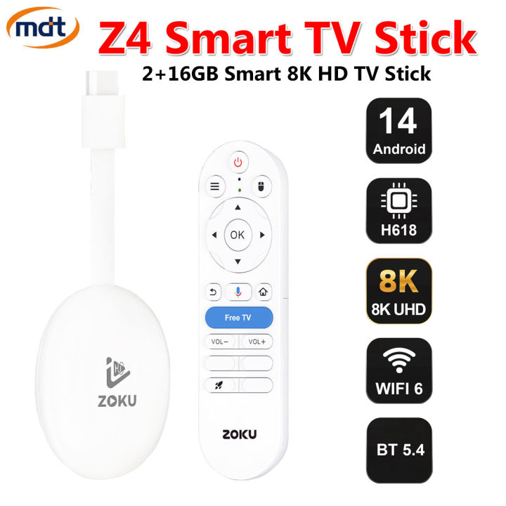 Zoku Z4 Android 14 Smart Dongle Stick 2GB 16GB ROM Dual WiFi6 BT Voice ...