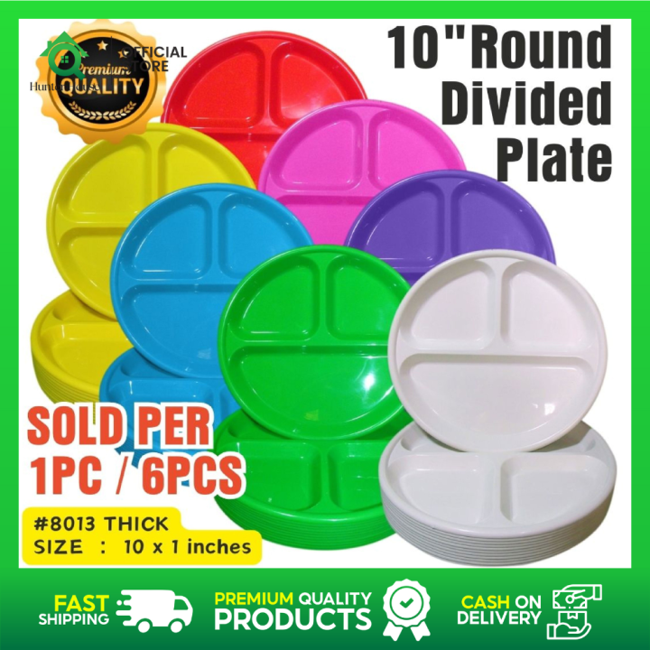 Hunter House pc / 6 pcs Plastic Plate with 3 Division Round Plate 10 ...