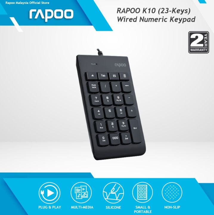 Rapoo K10 Compact Wired Numeric Keypad / Number Pad / Num Pad ( 23-Keys ...