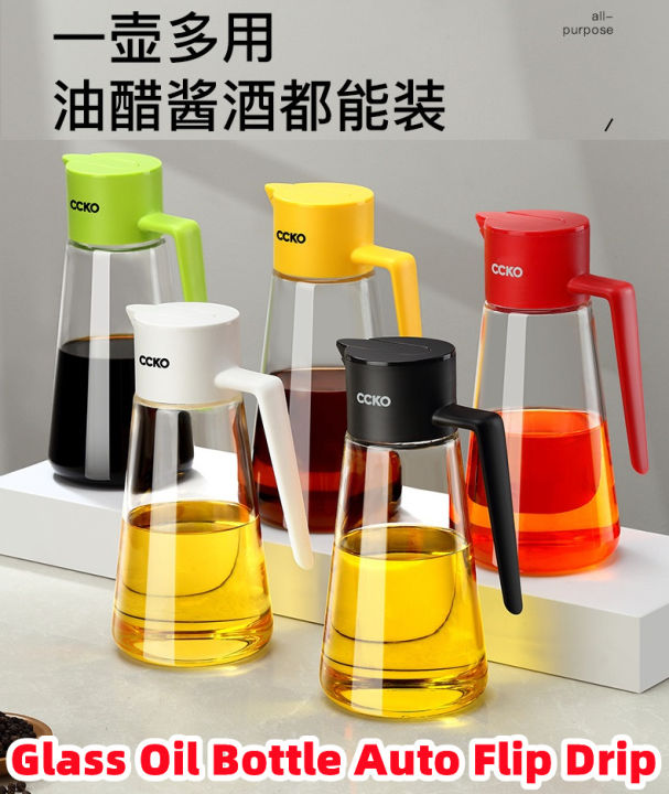 CCKO Glass Oil Pot 550ml Automatic Opening Oil Dispenser Bottle ...
