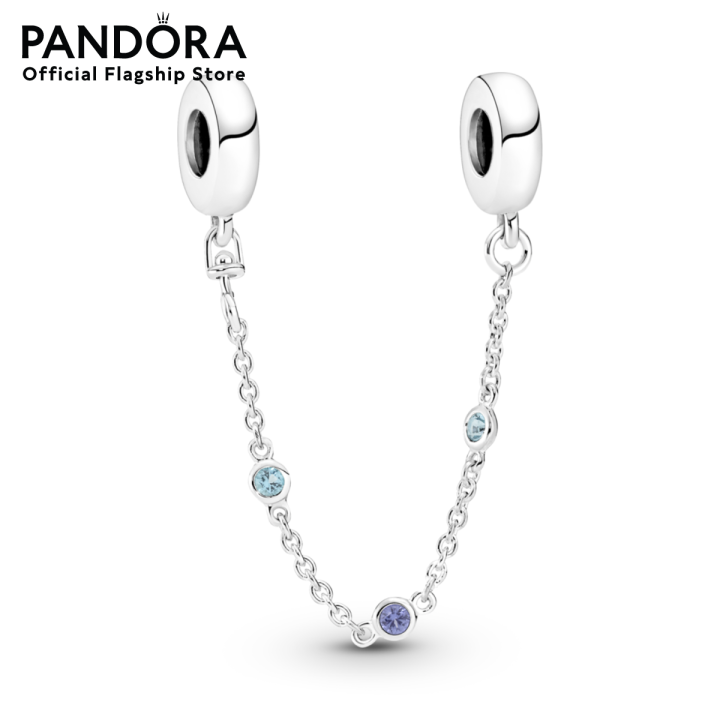 Sterling silver safety chain with stellar blue and skylight blue ...