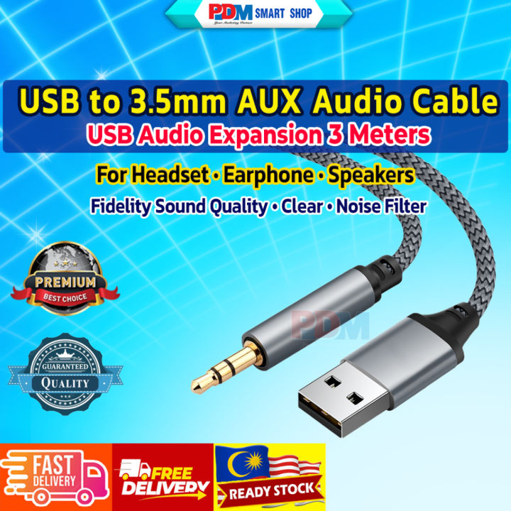 PDM USB to 3.5mm Male Audio Cable USB A to 3.5 AUX Plug Adapter 3 ...