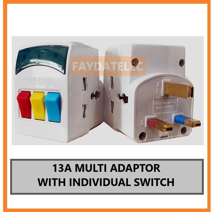 13A 3WAY MULTIPLE ADAPTOR SOCKET (WITH INDIVIDUAL SWITCH) Fuse ...