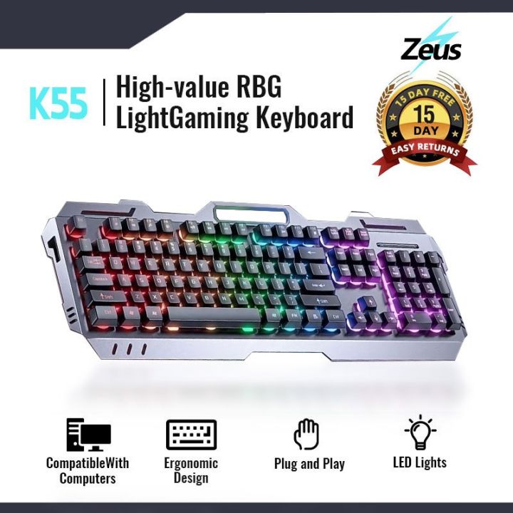 Zeus K-55 RGB Gaming Keyboard 104 Keys Backlight Wired Mechanical ...