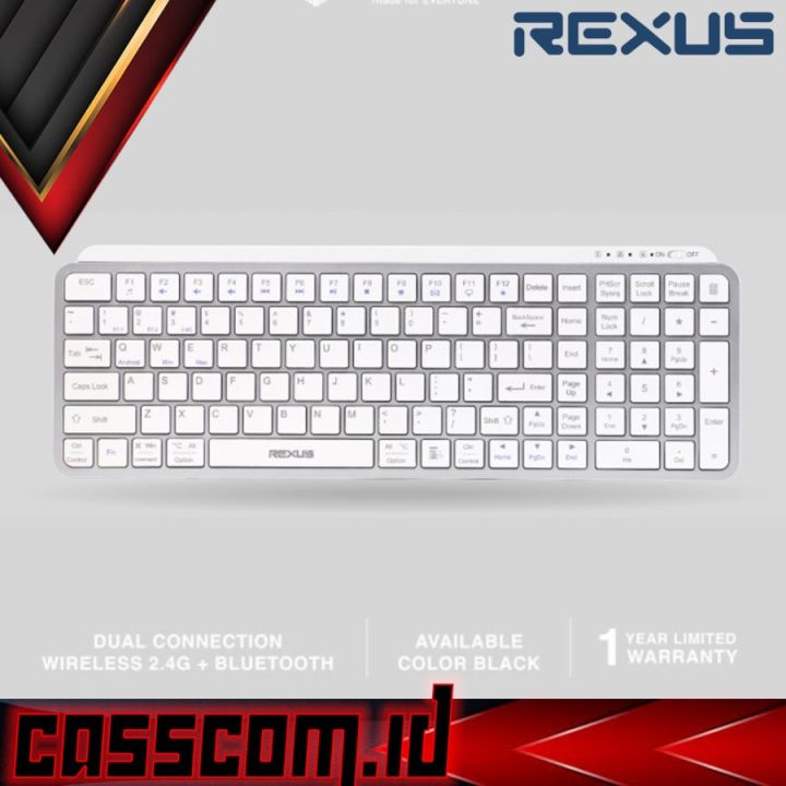 Rexus KL100 White Wireless Keyboard Dual Connection Bluetooth Wireless ...
