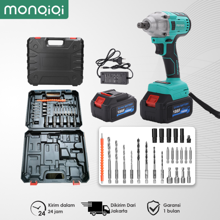 MONQIQI mesin bor impact bor Baterai 21V 550N.M 1/2 Inch Torque 13mm Cordless Motor Brushless ...
