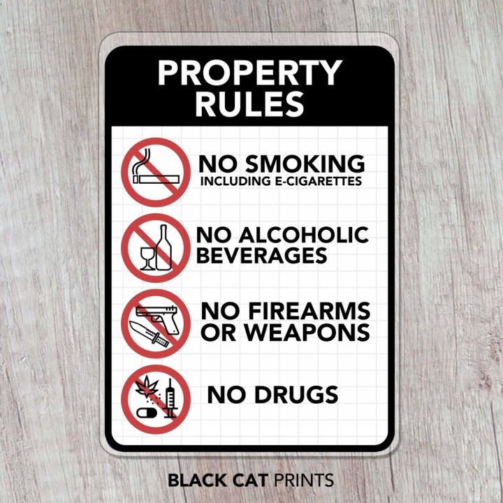 COD Property Rules No Smoking, Alcohol, Firearms Sign Laminated Signage ...