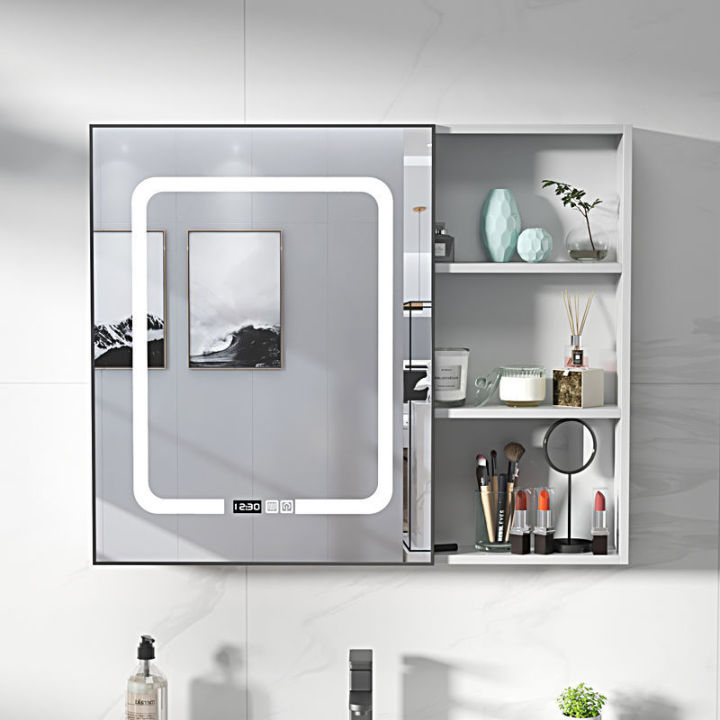 Simple Small-sized Light Grey Fully Enclosed Bathroom Mirror Cabinet ...