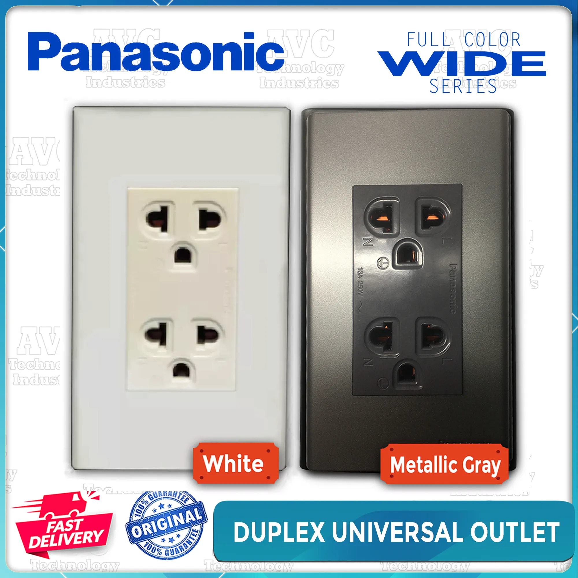 Panasonic WIDE Series Duplex Universal Outlet with Grounding 2 Gang ...