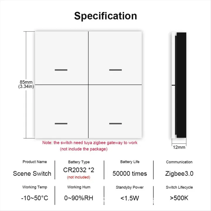 [etnfkahi]Tuya ZigBee Smart Scene Switch 4 Gang Smart Switch 12 Scene ...