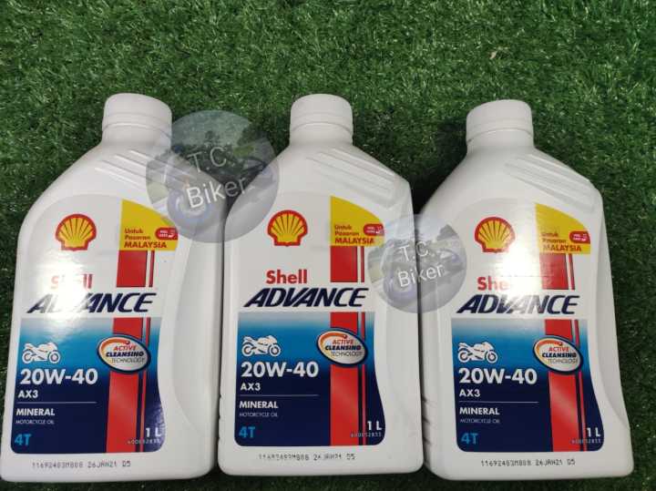 100% ORIGINAL SHELL ADVANCE 4T AX3 20W40 ENGINE OIL MINYAK HITAM | Lazada