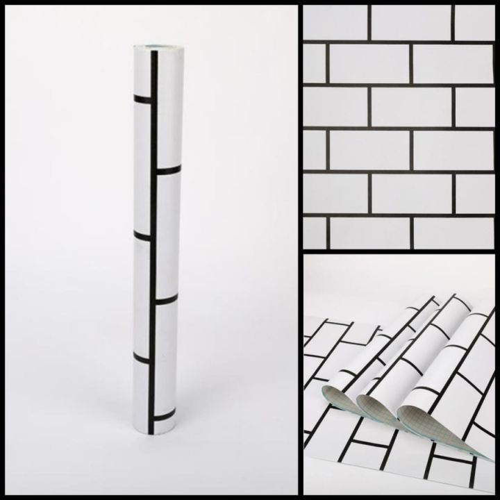 wallpaper stiker dinding batu bata putih list hitam 10m x 45cm | Lazada ...