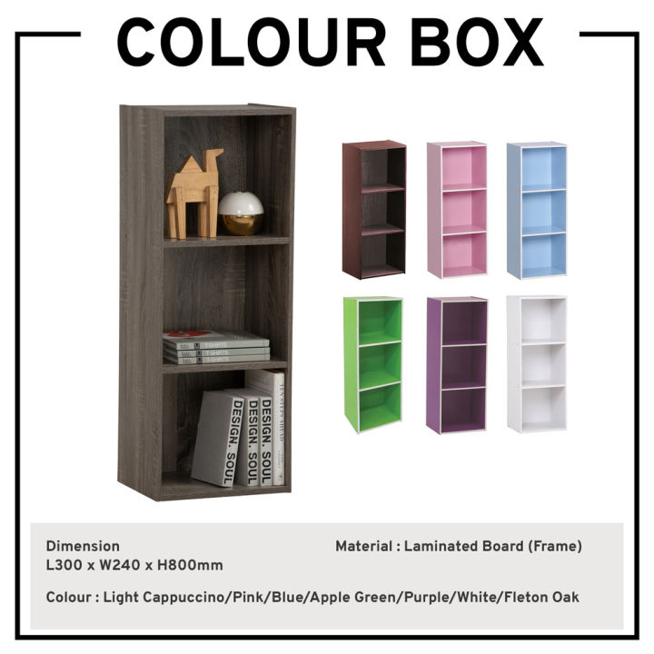 3 Compartment Colour Box Storage Box Storage Rack Kid Bookshelf ...