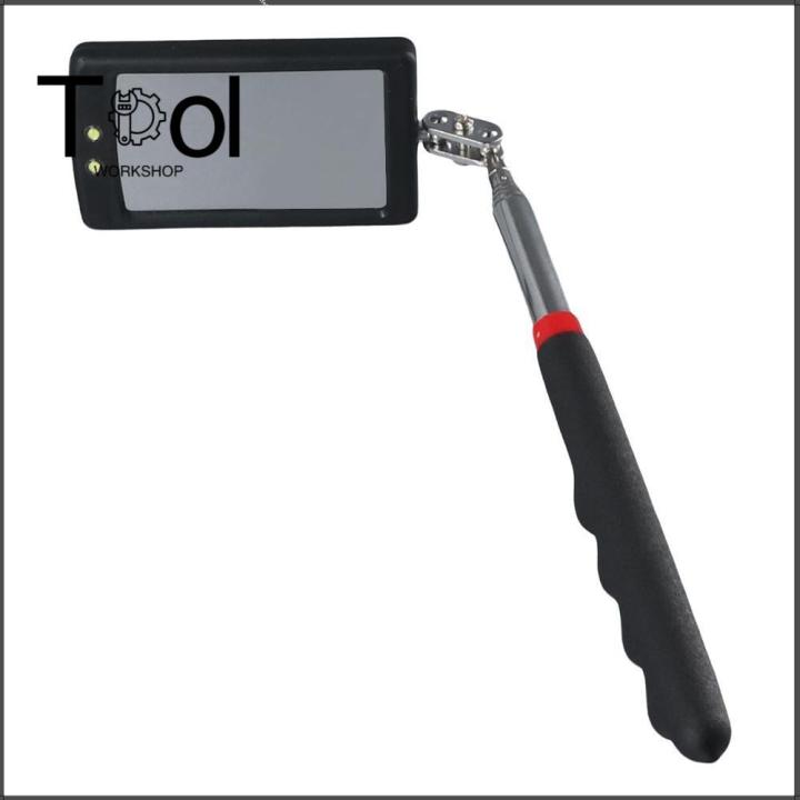 2 LED Lighted Telescopic Inspection Mirror Extends 29-73cm Square ...