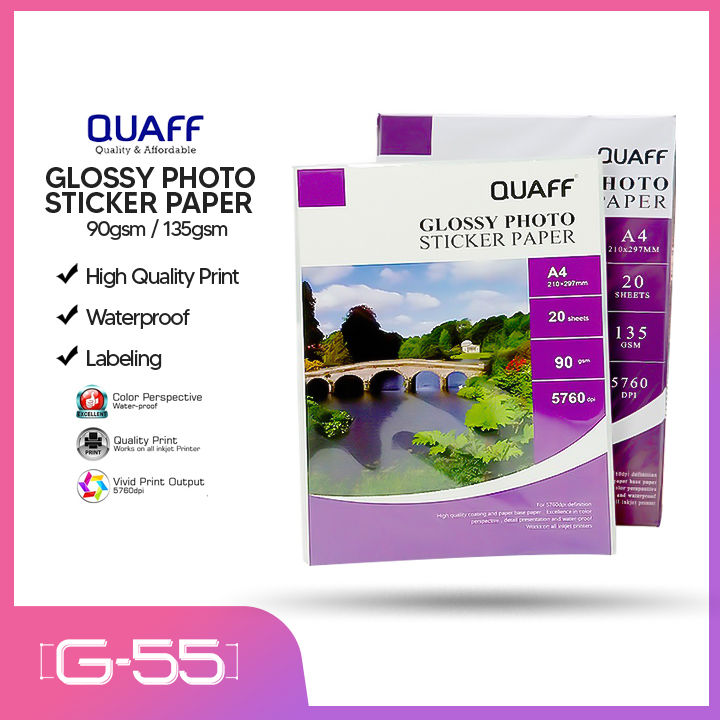 QUAFF Photo Sticker / Inkjet Sticker 90GSM & 135GSM (20Sheets) Glossy ...