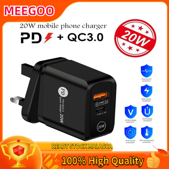 18W PD + QC3.0 Fast Charger Power Adapter Dual Port USB+Type-C Fast ...