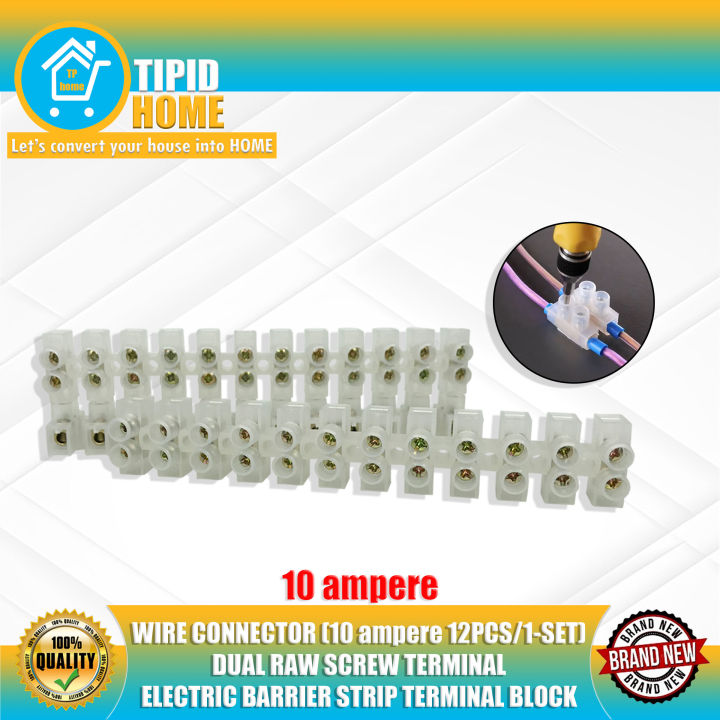 WIRE CONNECTOR (10 ampere 12PCS/1-SET) DUAL RAW SCREW TERMINAL ELECTRIC ...