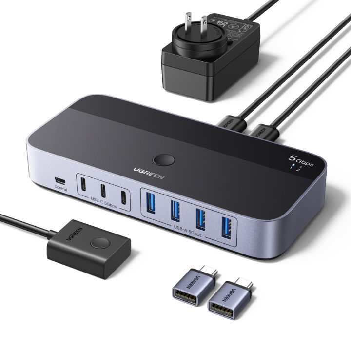 UGREEN USB 3.0 Shared Switch with 2 Inputs 7 Outputs DC Power Supply ...
