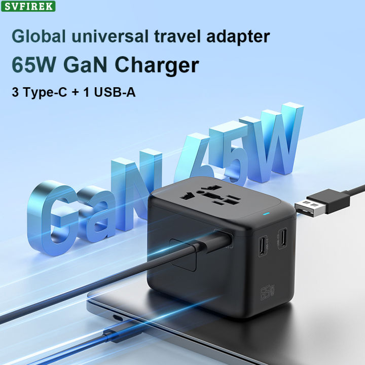 World Universal Travel Adapter 65W GaN Fast Charger PD Type C Fast ...