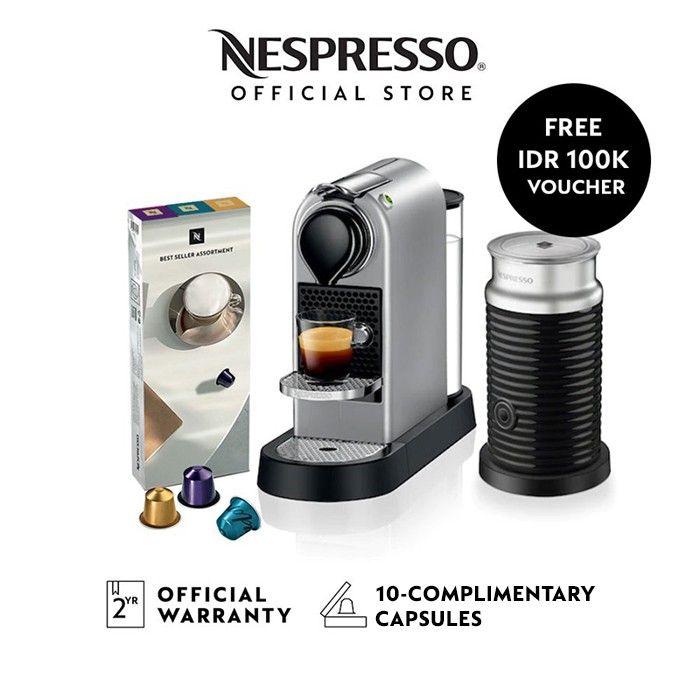 Nespresso Citiz Coffee Machine Silver + Aeroccino + 30 Capsules ...