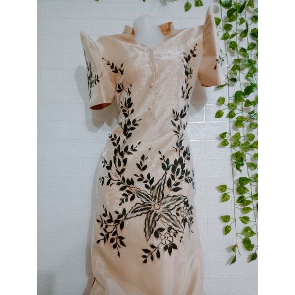 🔥🌟 Modern filipiniana dress beige color hand paint design | Lazada PH