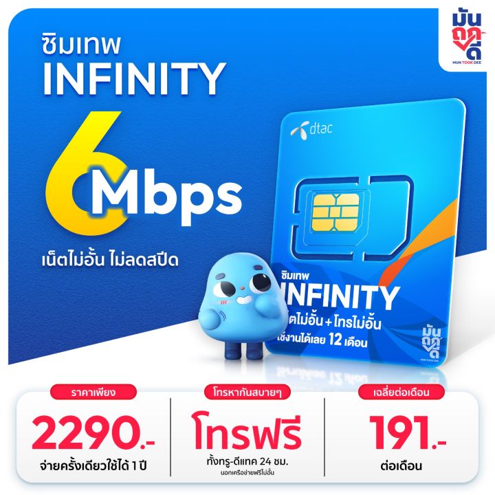 ส่งฟรี ส่งไว ซิมเทพ ดีแทค infinity 6Mbps ใช้ฟรี 1ปี โทรฟรีทุกเครือข่าย Dtac sim net unlimited ...