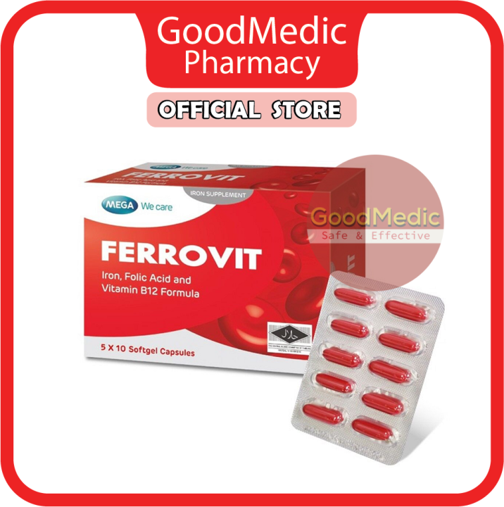 MEGA FERROVIT (Iron, Folic Acid, Vit B12) 50'S [EXP 01/26] | Lazada